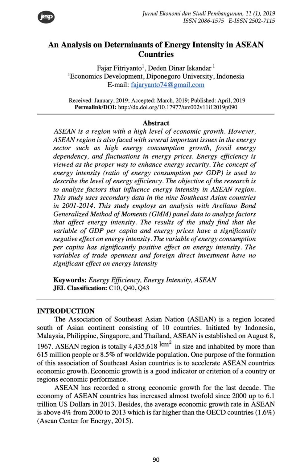 An Analysis On Determinants Of Energy Intensity In Asean Countries Asean Centre For Energy