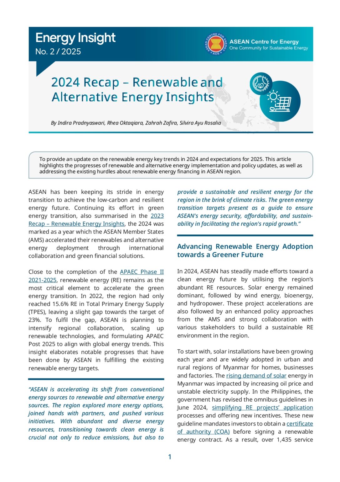 2024 Recap - Renewable and Alternative Energy Insights - ASEAN Centre for Energy